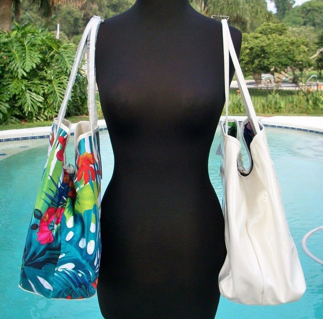 Cache Reversible Patent Leather Canvas Tropical Purse $$$ New Tote ...