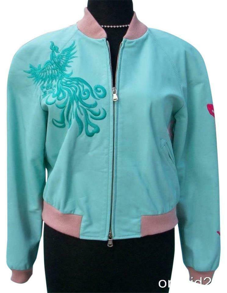 Donald Pliner Butter Leather Bomber Jacket Coat Embroidery New S/M ...