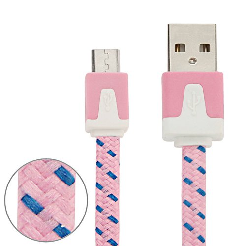 Free Ship 2m Micro USB to USB Data Woven Style Data / Charging Cable (Pink)