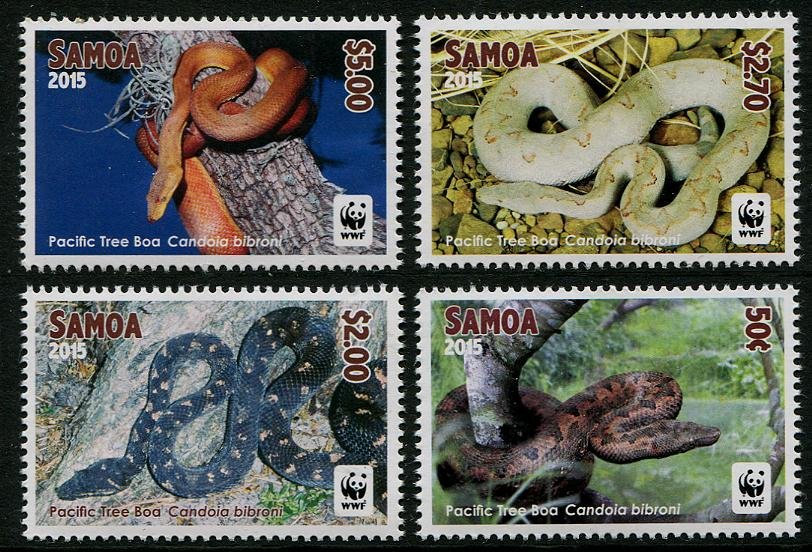 WWF Snakes! Set of 4 mnh stamps Samoa 2015 Pacific Tree Boa
