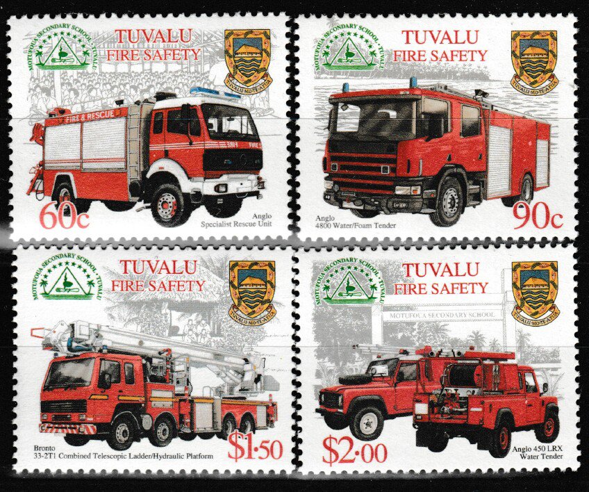 Fire Trucks mnh set of 4 stamps 2001 Tuvalu #850-3 Fire Safety