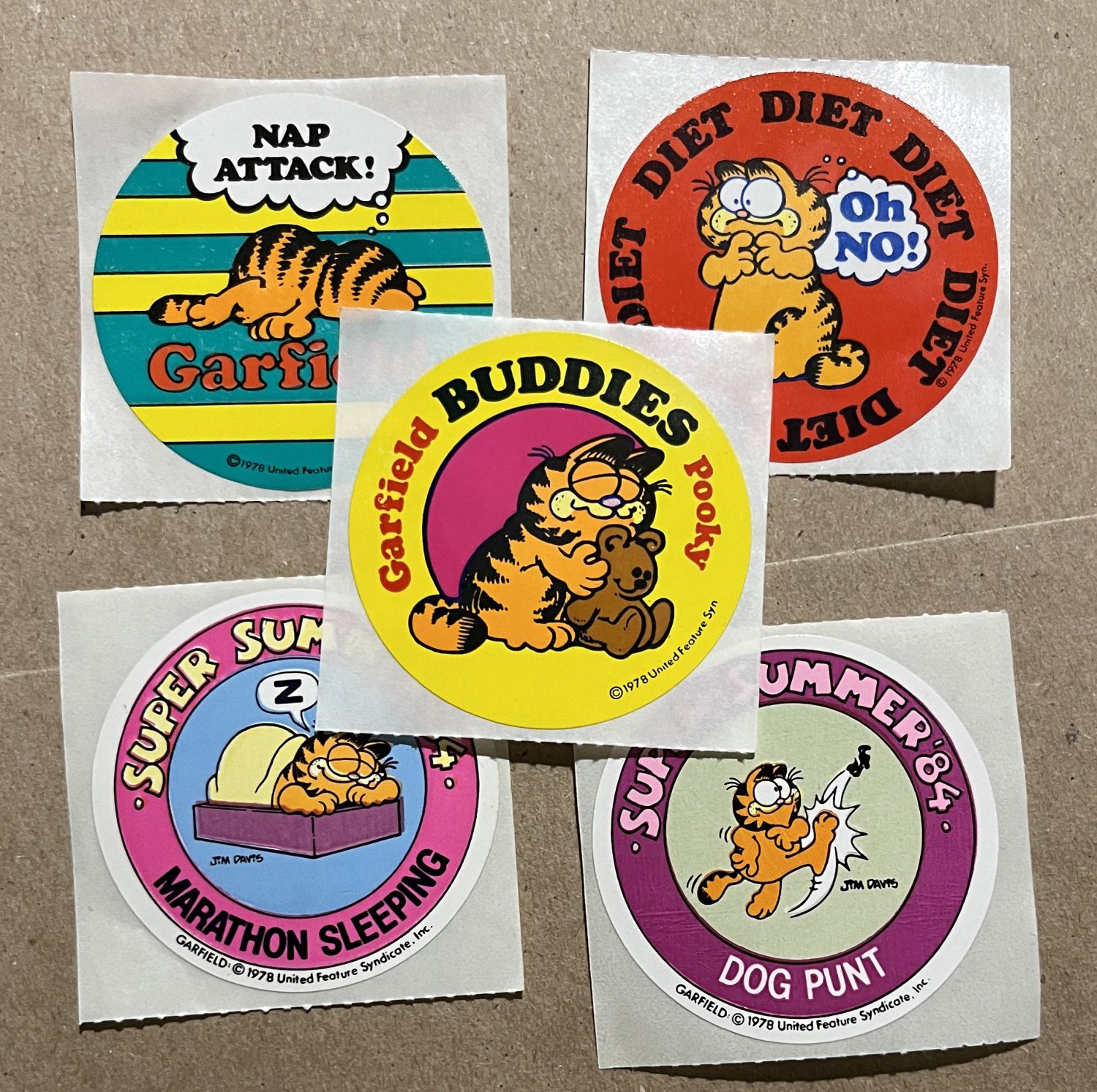 5 Garfield 1978 Vintage Stickers Odie Pooky Nap Attack