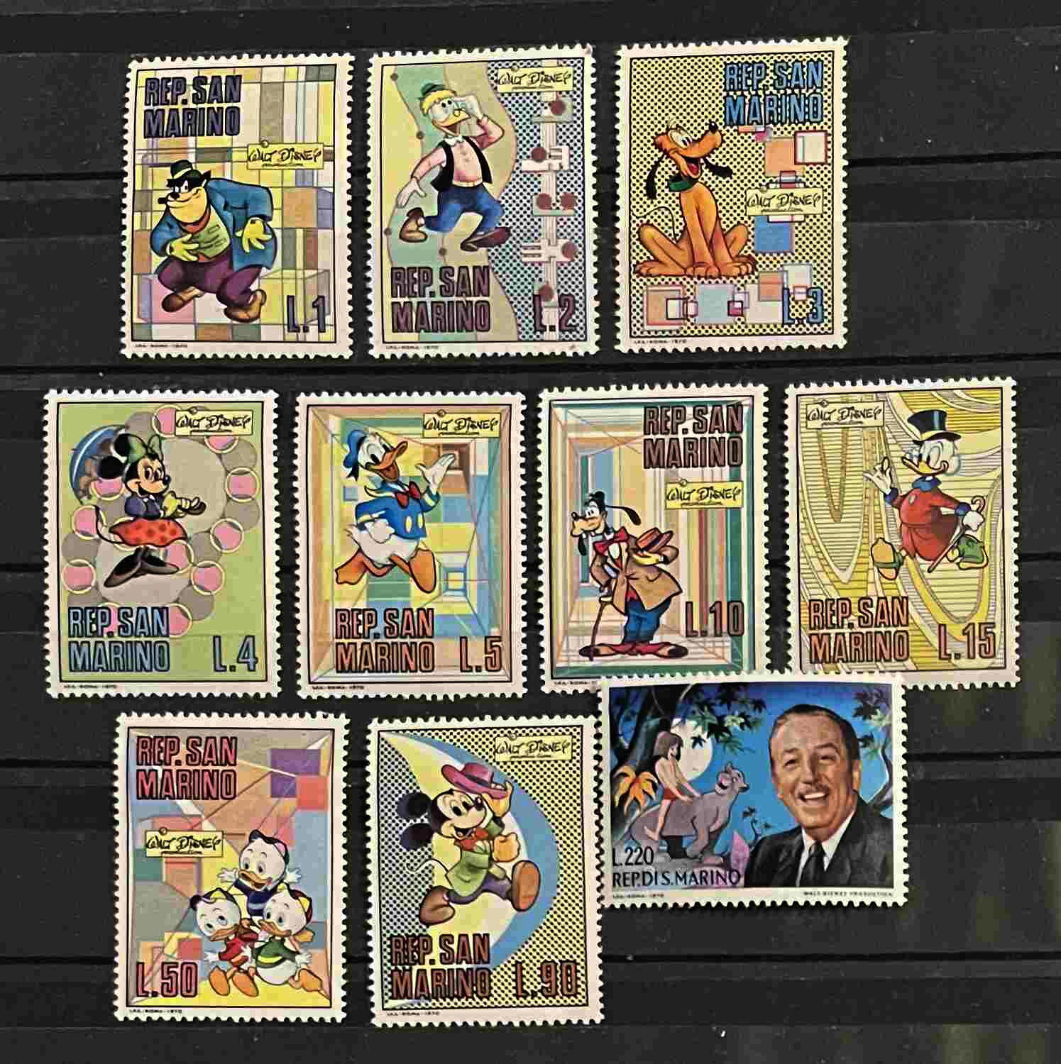 Disney Mickey Mouse Set 10 mnh Stamps 1970 San Marion #736-45