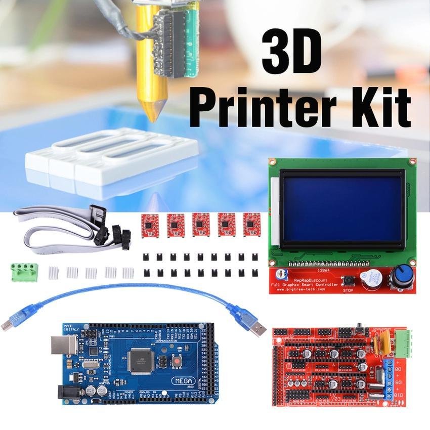 LCD 12864 RAMPS 1.4 Mega 2560 5x A4988 Stepper Driver 3D Printer Kit ...