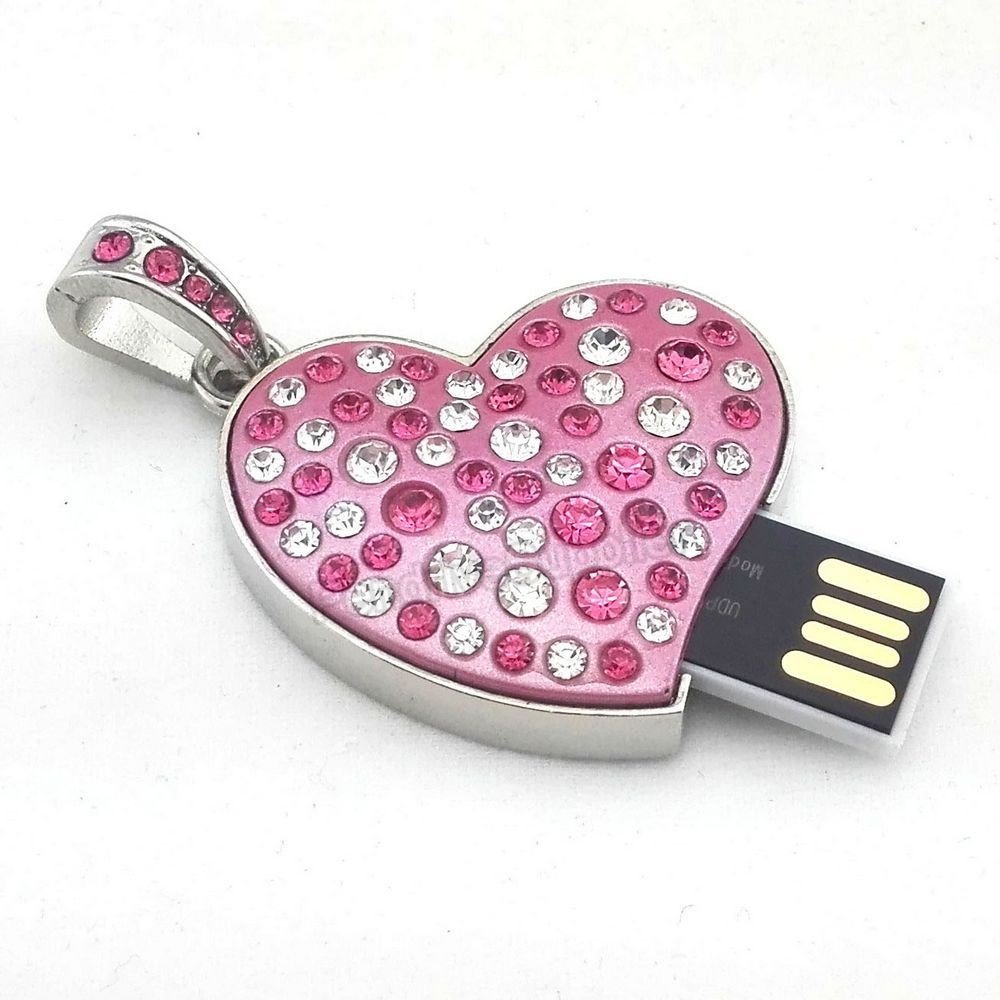 16GB Pendrive Pink Heart Love Crystal USB Flash drive Memory Thumb ...