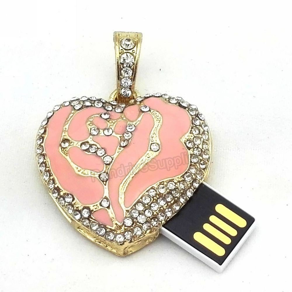 16GB Pendrive Golden Love Heart Shape Crystal USB Flash drive Memory ...