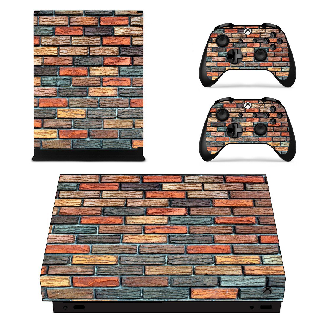 Multicolor Brick wall xbox one X skin decal for console and 2 controllers