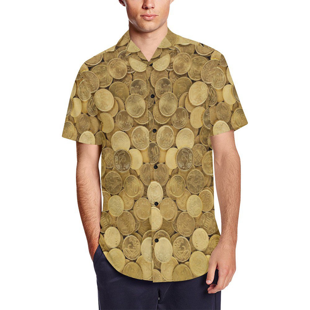 Gold Coins Men's Short Sleeve Shirt With Lapel Collar