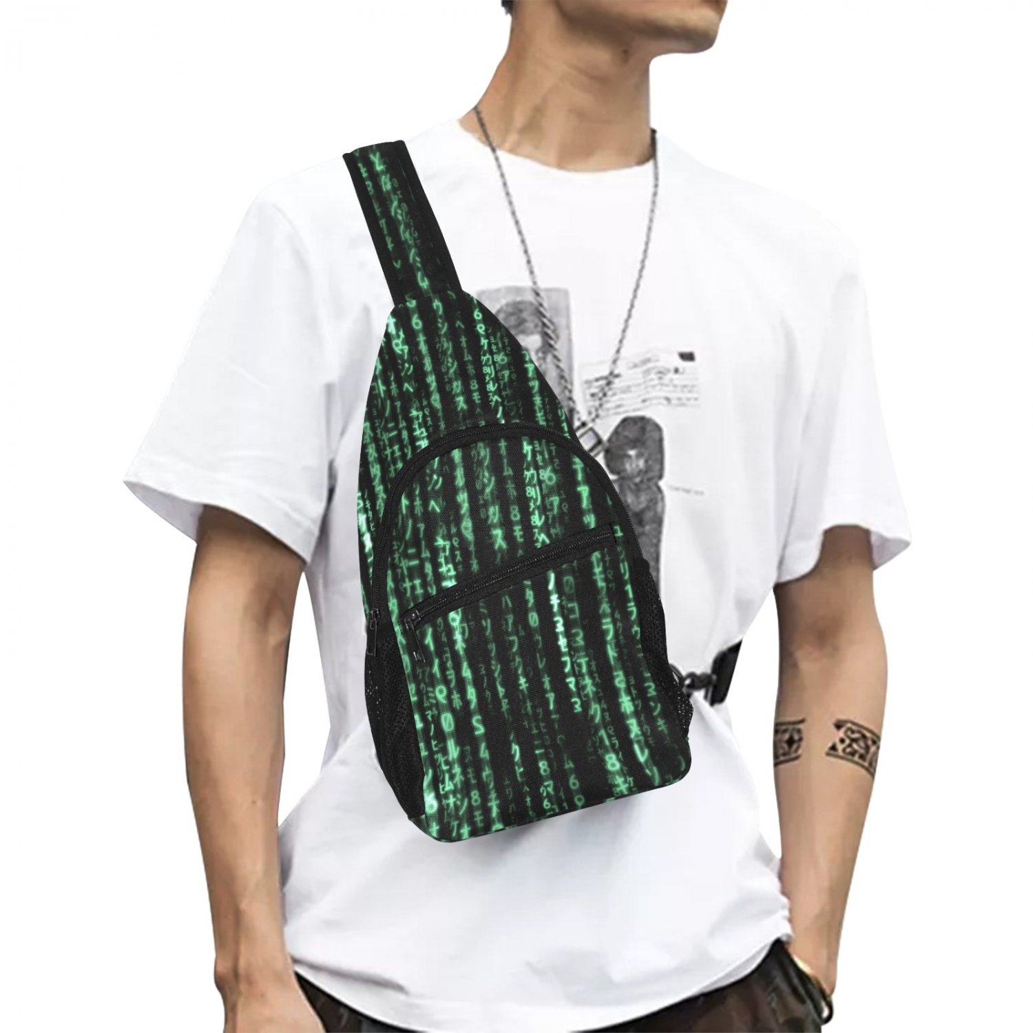 Matrix Raining Code Crossbody Chest Bag Sling Bag Shoulder Backpack Casual