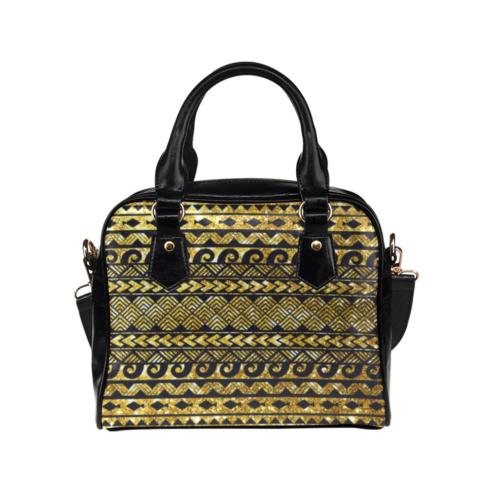 Woman Gold Black Maori Tattoo Pattern Shoulder Handbag Bag