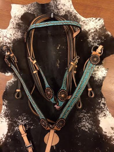 NEW turquoise filigree horse tack set
