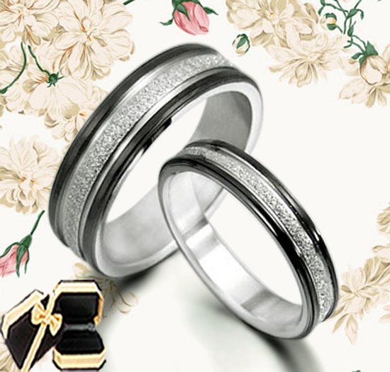 His Her Black Matching Wedding Titanium Rings 010