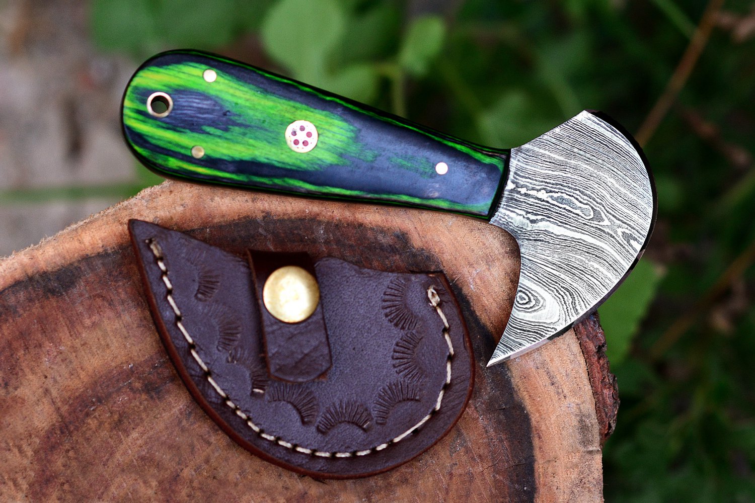 HANDMADE LEATHER KNIFE-SKIVER DAMASCUS STEEL-LEATHER CUTTER-SADDLERS ...