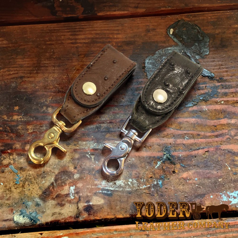 Amish Handmade Ostrich Leather Key Chain Latch Holder Clasp - Black or ...