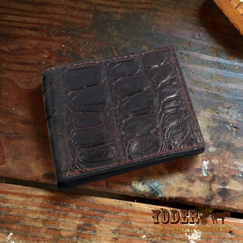 Brown Alligator Bifold Wallet - Amish USA Handmade Billfold Cash Wallet