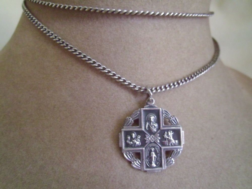 VTG Sterling Silver Religious Catholic Pendant w/25" Chain #1264