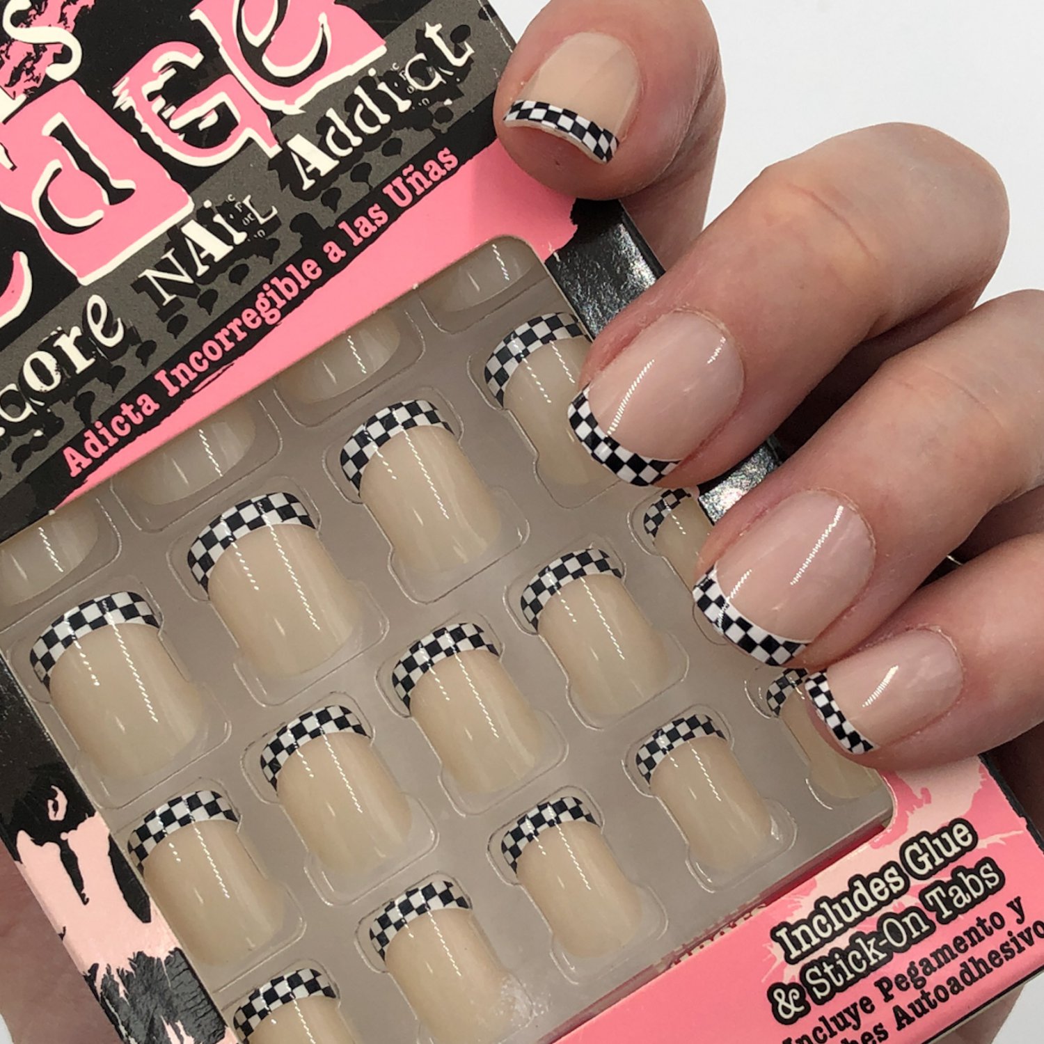 Fing’rs Edge Fashion Nails Short Black/White Checker Tips Fake Nails