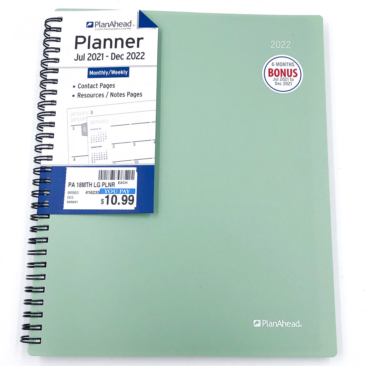 PlanAhead 18-Month Monthly/Weekly Planner Sage Green