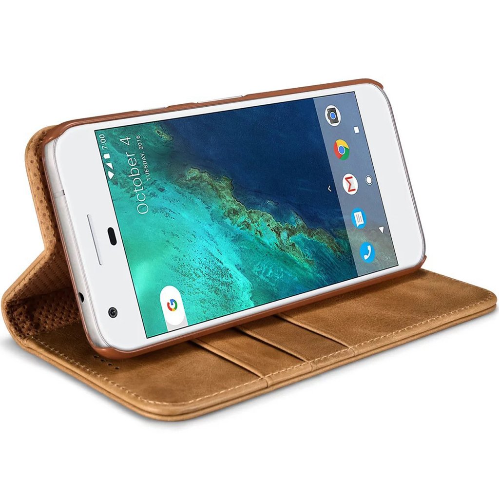 Google Pixel XL Leather Case, Icarer Genuine Leather Flip Folio Wallet ...