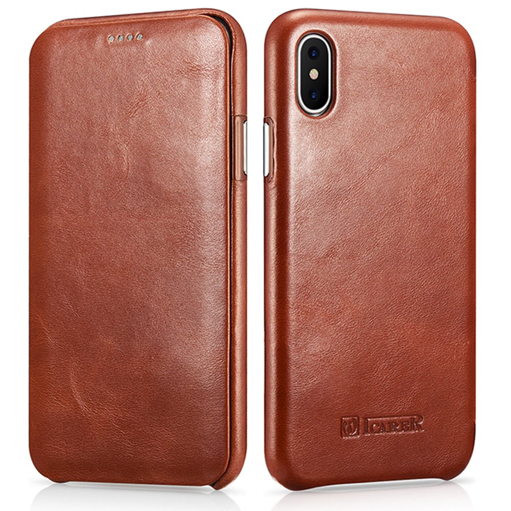 iPhone X/XS Genuine Leather Case, icarer Vintage Curved Edge Full Body ...