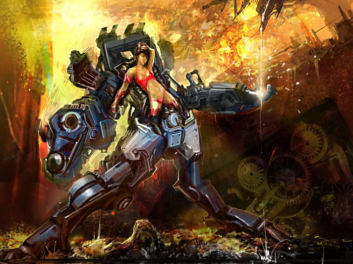 Hot Girl Mech Warrior Fantasy Art 32x24 Print Poster