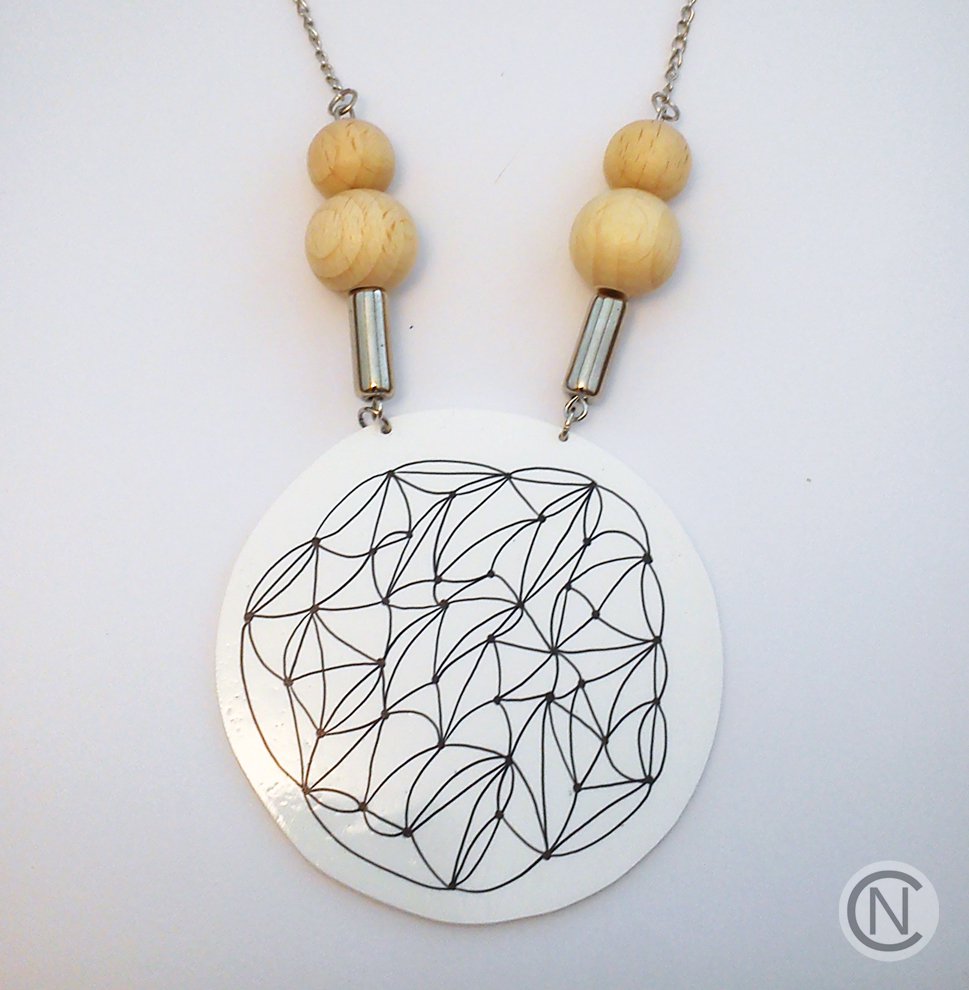 Handmade necklace with shrink plastic pendant and beads/ shrink plastic ...