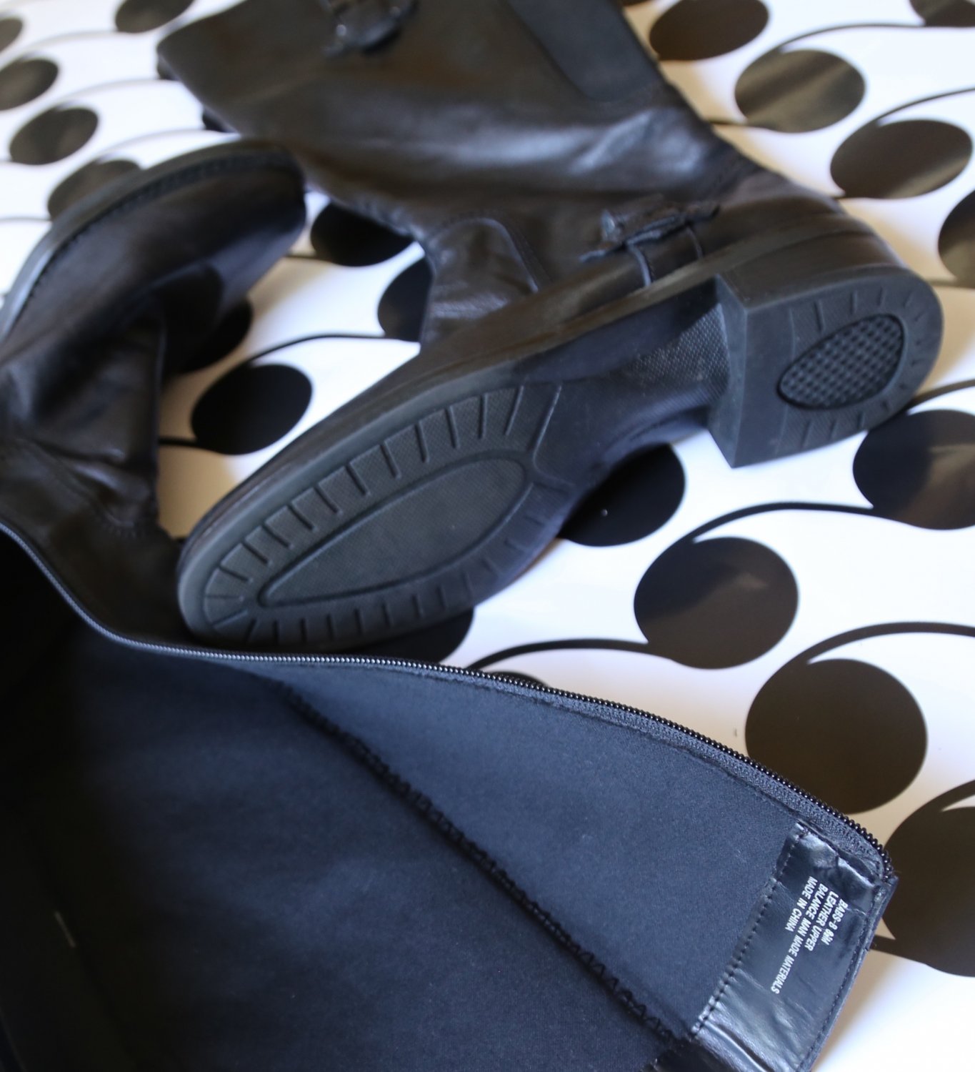 "Markon"Boots Black Leather Side Zip,Stretch Back Hi Mid Calf, Size US 8.5