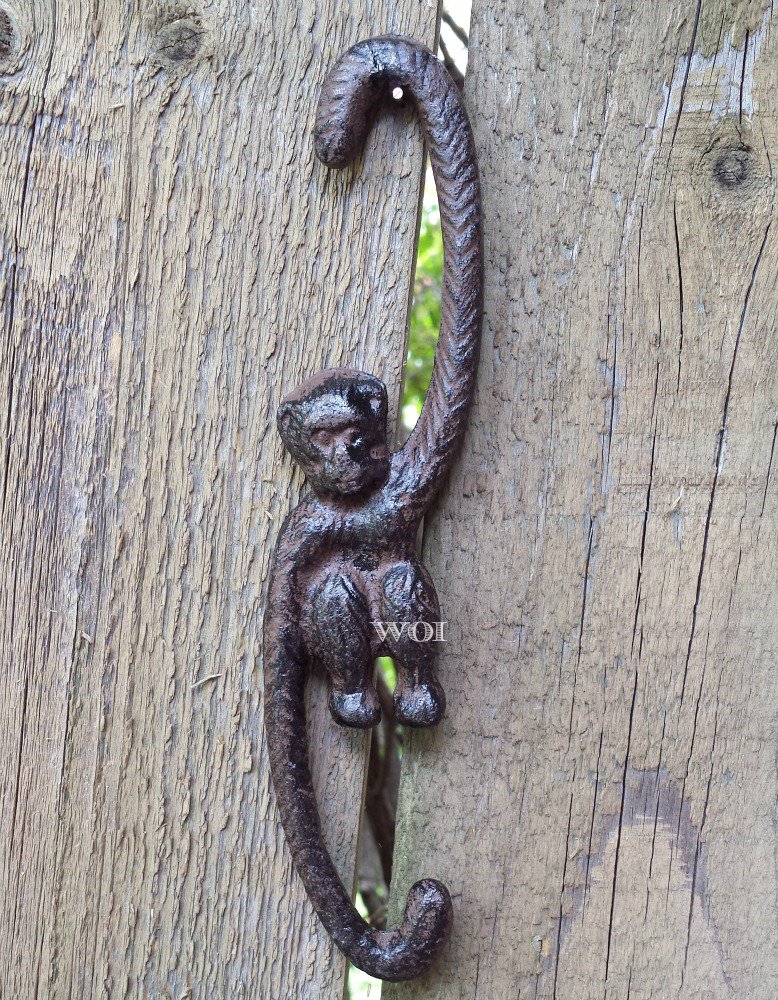 Rustic Metal Monkey Wall Statue Plant Pot S Hook Basket Holder Lantern ...