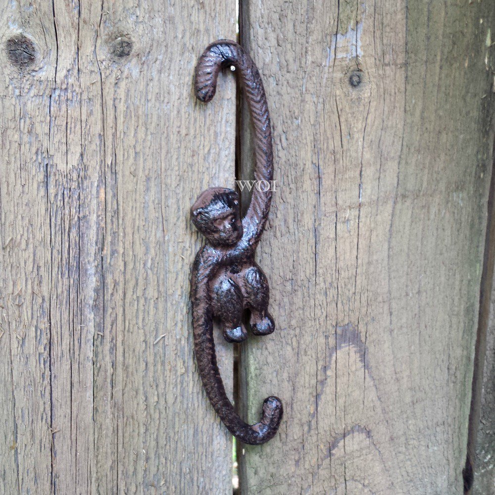 Rustic Metal Monkey Wall Statue Plant Pot S Hook Basket Holder Lantern ...