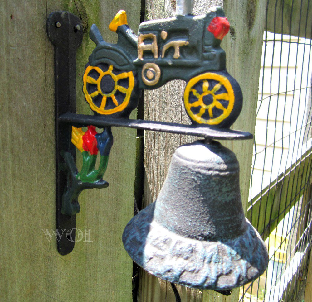 Green Country Farming Tractor Cast Iron Hanging Ringer Bell Metal Mount ...
