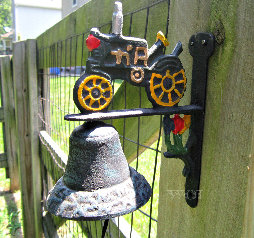 Green Country Farming Tractor Cast Iron Hanging Ringer Bell Metal Mount ...