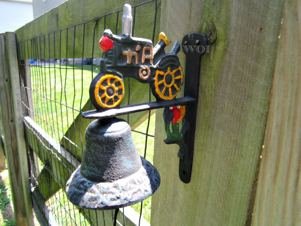 Green Country Farming Tractor Cast Iron Hanging Ringer Bell Metal Mount ...