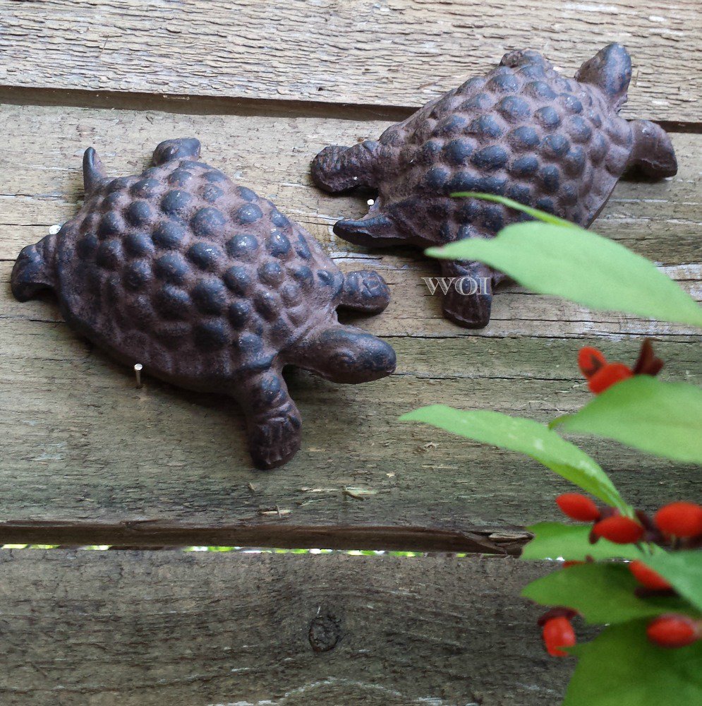 Set of 2 Rustic Metal Turtle Statue Figure Garden Animal Decor Flower ...