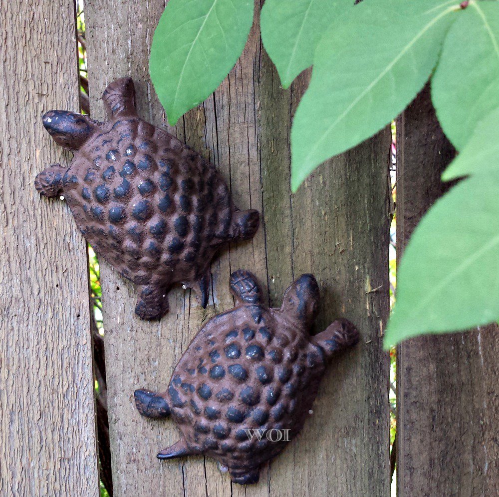 Set of 2 Rustic Metal Turtle Statue Figure Garden Animal Decor Flower ...