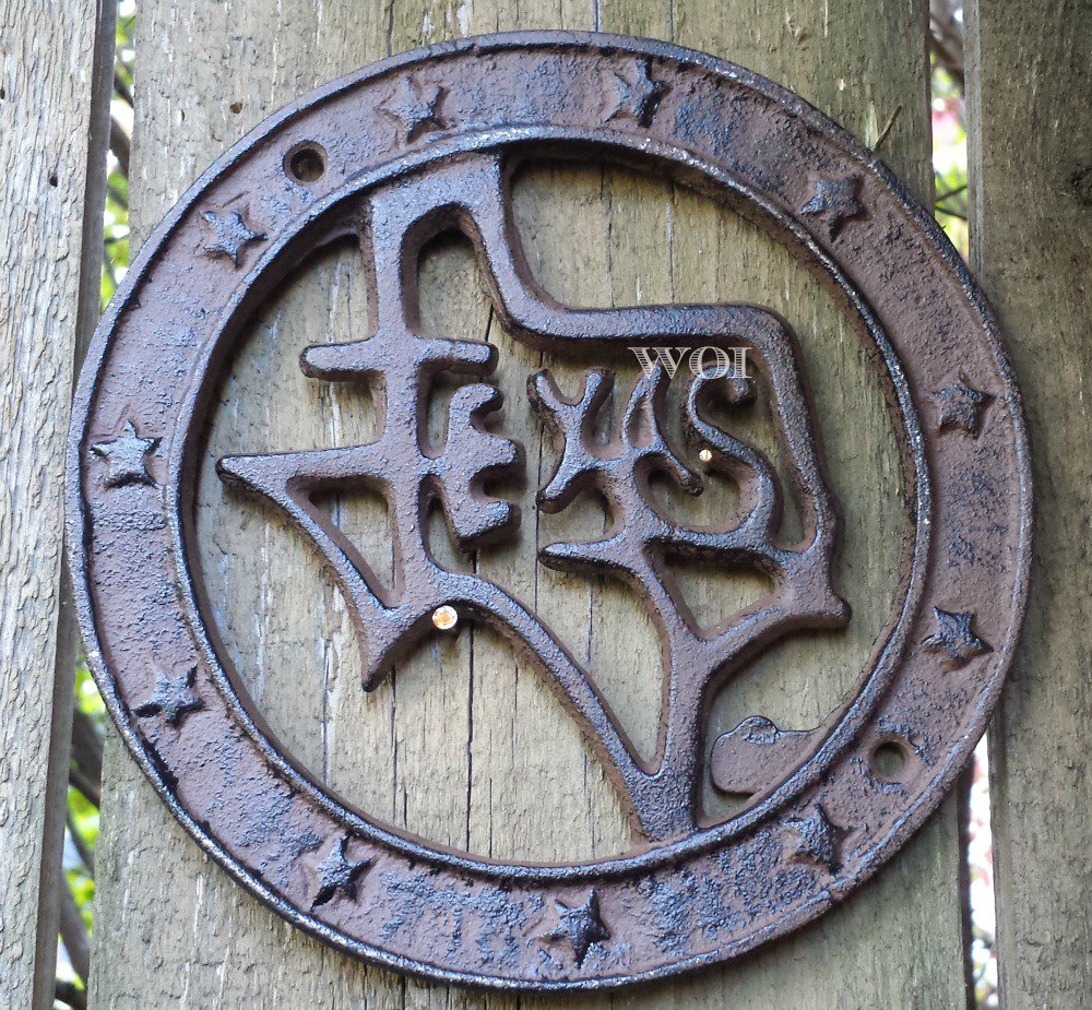 Distressed Metal Texas State Crest USA Star Wreath Wall Plaque Hanging ...