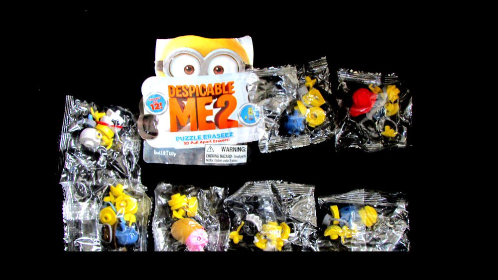 Lot of 7 different Despicable Me 2 Minion Build-a-Minion Puzzle Erasers~NEW