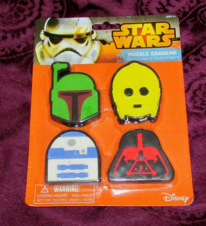 NEW! 4-Pack Star Wars Puzzle Erasers~C3P0, Darth Vader, Boba Fett, R2 ...