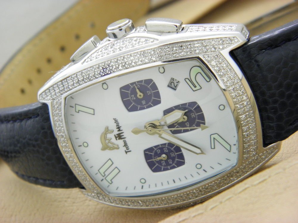 TECHNO MASTER Chronograph Watch 2.50CT Diamond Bezel