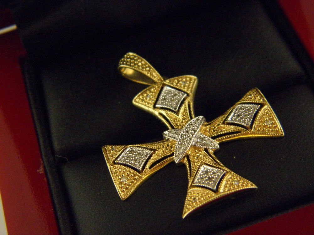 18K Gold Dual Tone Diamond Embellished Cross Pendant