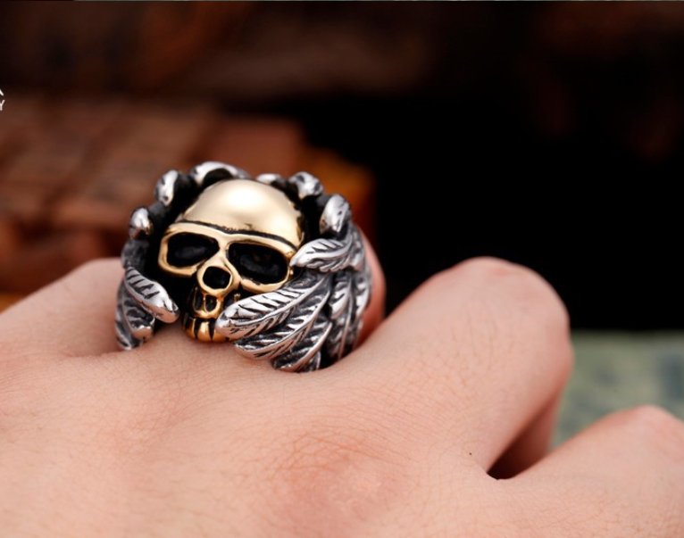 Hells Angels Club Jewelry Rings Guangzhou Spplier Man's Feather Skull ...