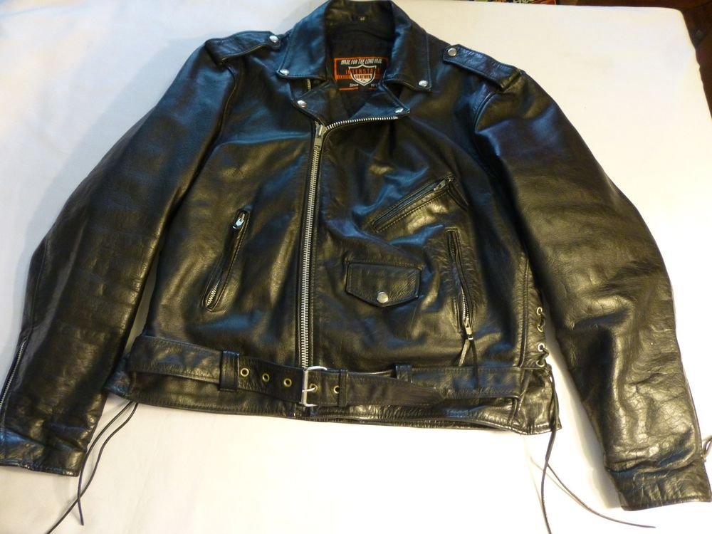 Interstate Leather MOTORCYCLE Biker Jacket Mens Size 46 Black