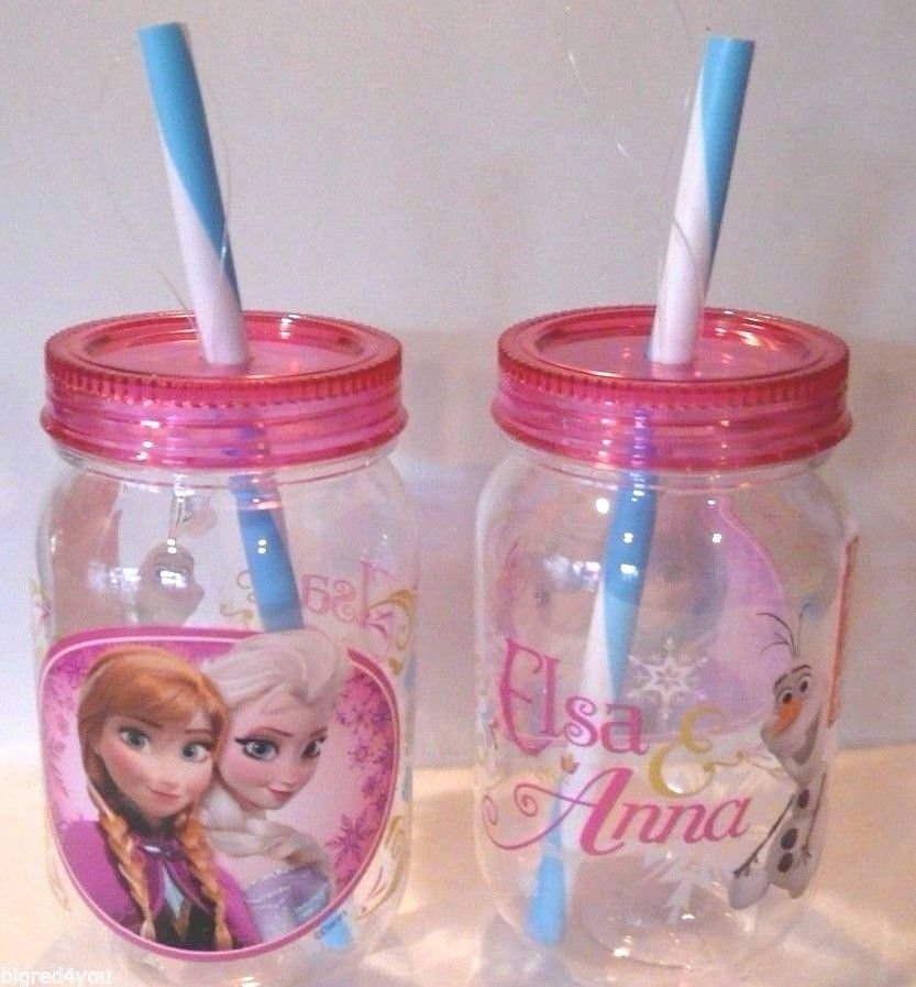 LOT 2 Zak Frozen Elsa Anna and Olaf Mason Jar Tumbler w Straw BPA Free ...