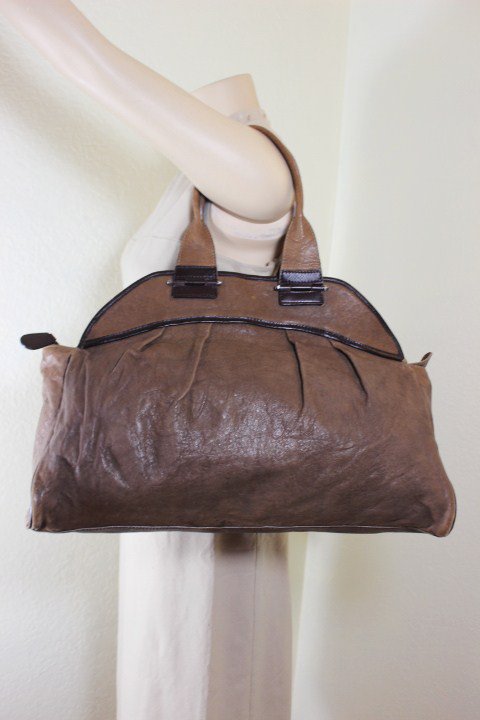 MARNI Brown Leather Chestnut Large Bowling Shoulder Bag Italy