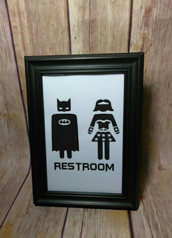 Batman and wonder woman bathroom door sign - Bathroom Door Superhero ...