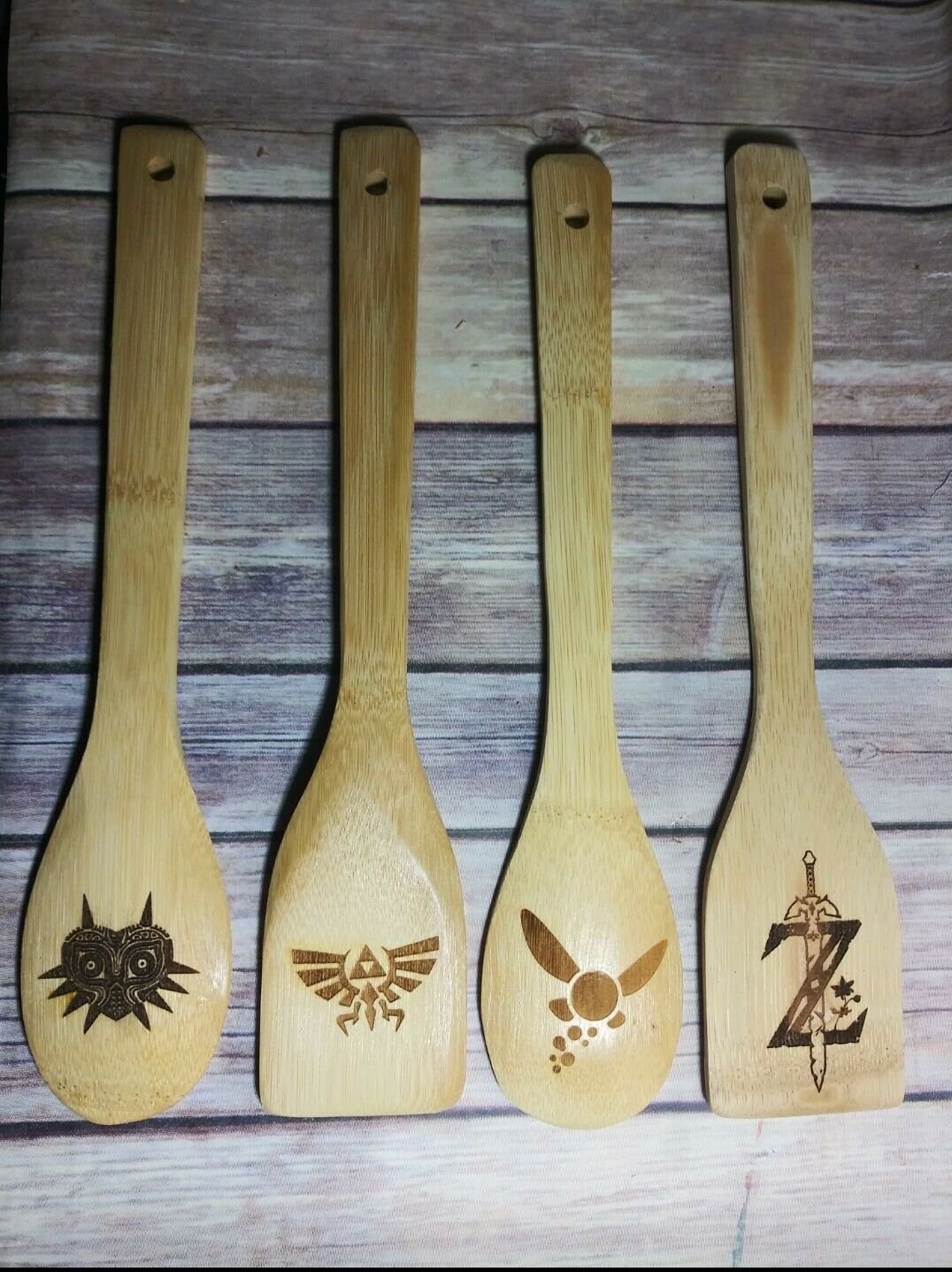 Zelda Bamboo Kitchen Utensils - Laser Engraved Bamboo Spoons and Spatulas