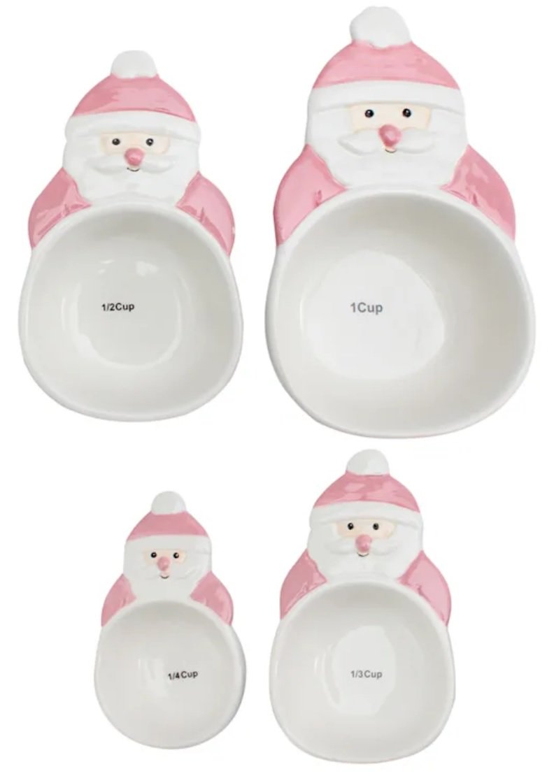 Mrs. Claus Bakery Christmas Retro Pink Santa 4pc Ceramic Measuring Cup ...
