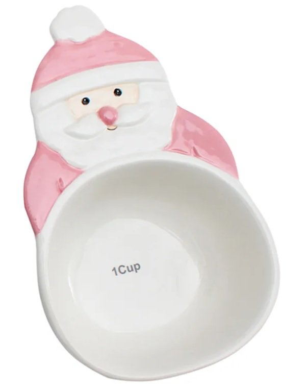 Mrs. Claus Bakery Christmas Retro Pink Santa 4pc Ceramic Measuring Cup ...