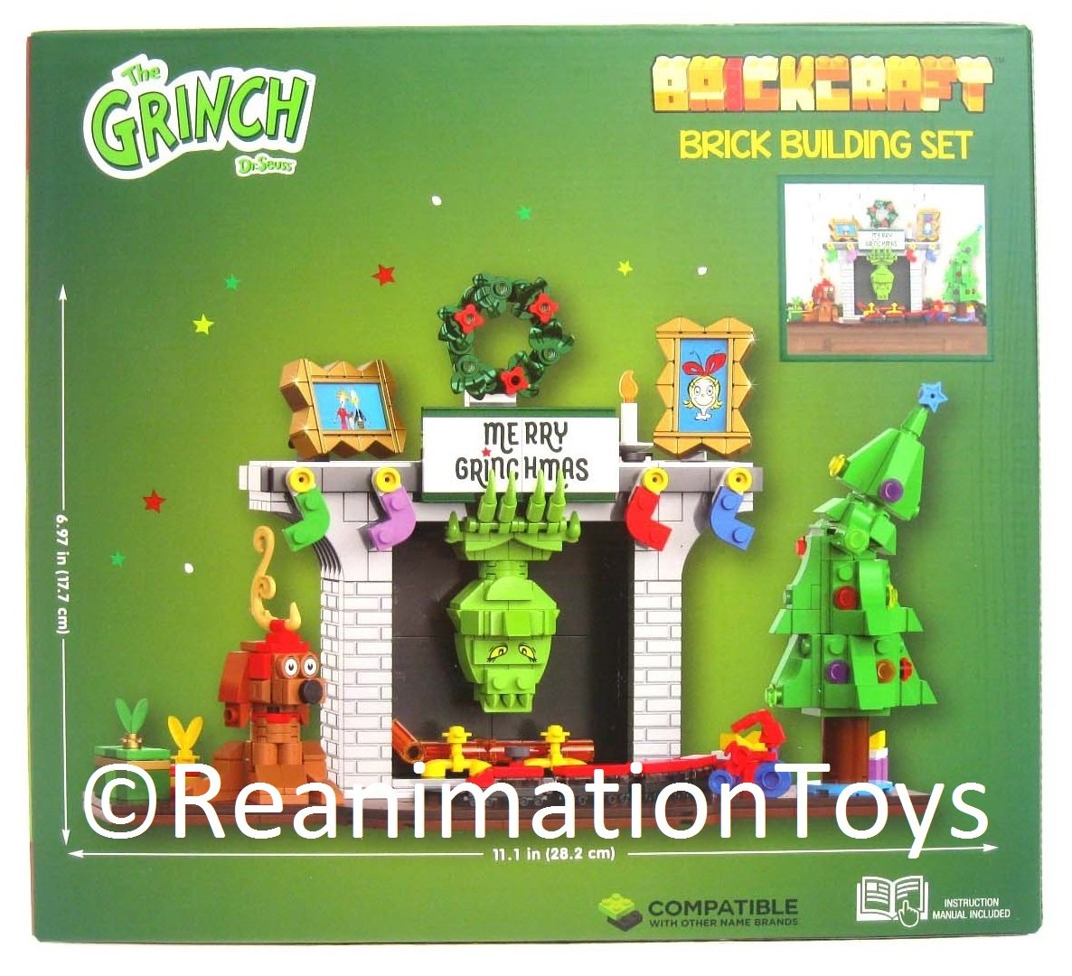 Brickcraft Dr. Seuss The Grinch Christmas Tree Fireplace Building Block ...
