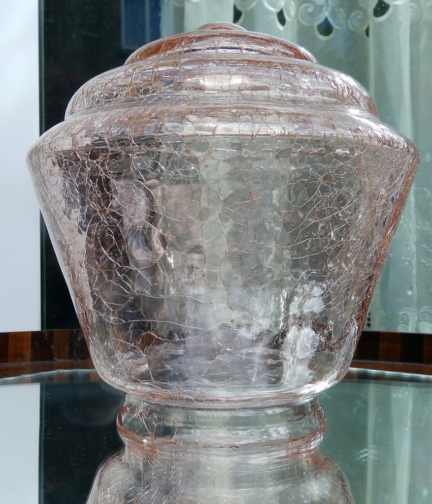 Antique Art Deco Glass : A Crackle glass Table Lamp Shade
