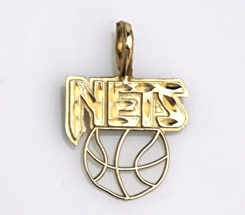 14K SOLID YELLOW GOLD NEW YORK BROOKLYN NETS NBA BASKETBALL TEAM CHARM ...